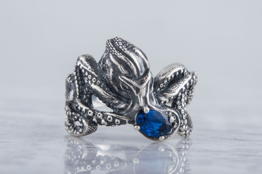 Silver Tentacle Ring - Octopus Jewelry With Blue Cubic Zirconia ...