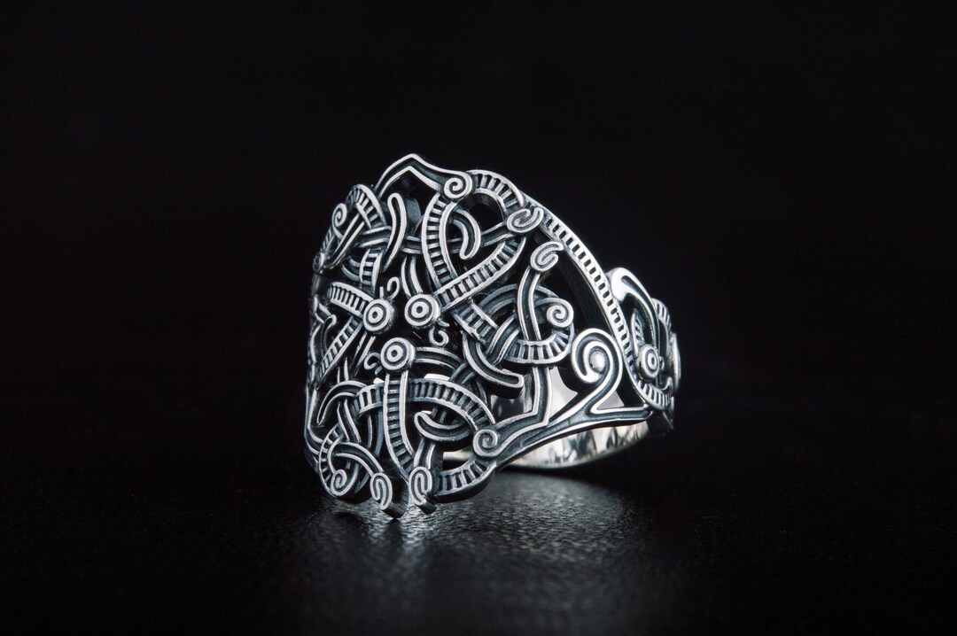 Silver Viking Ring - Old Norse Jewelry Featuring Jelling Style Pattern ...