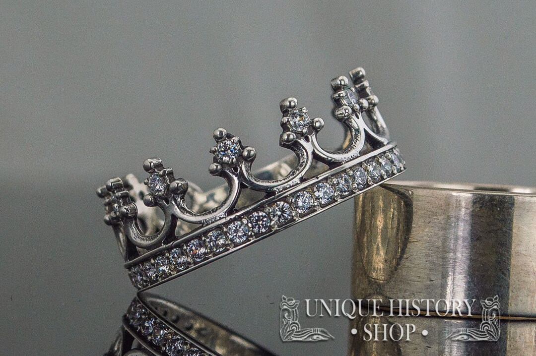 Princess Crown Ring With Cubic Zirconia, Silver Tiara Ring With Gems ...
