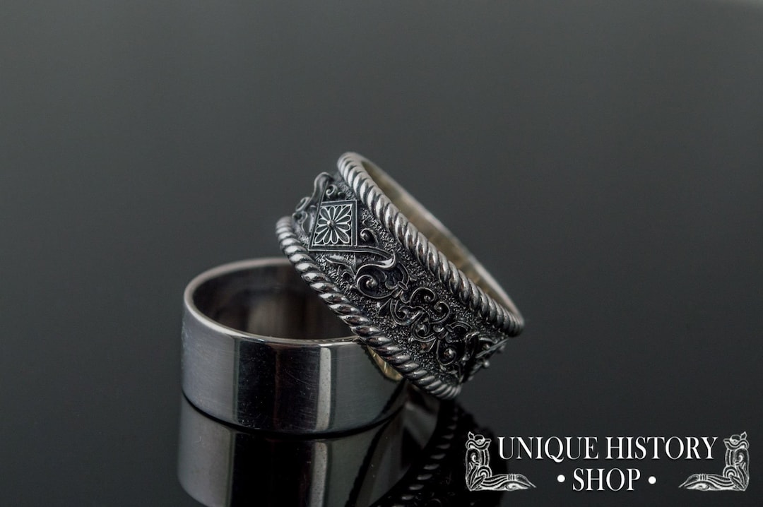 Norse Wedding Band - Viking Patterns Silver Ring With Scandinavian ...