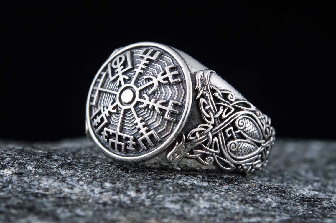Silver Viking Vegvisir Ring - Handmade Old Norse Men's Jewelry With ...