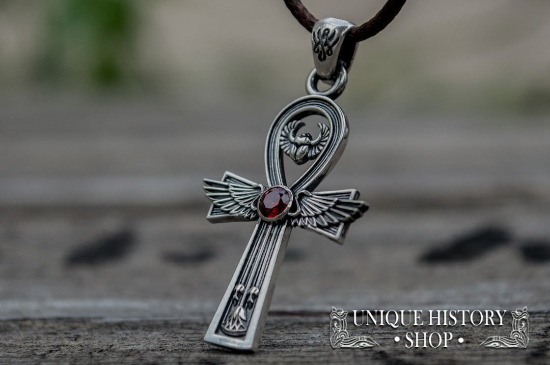 Silver Ankh Necklace - Egyptian Amulet Jewelry Featuring Scarab Symbol ...