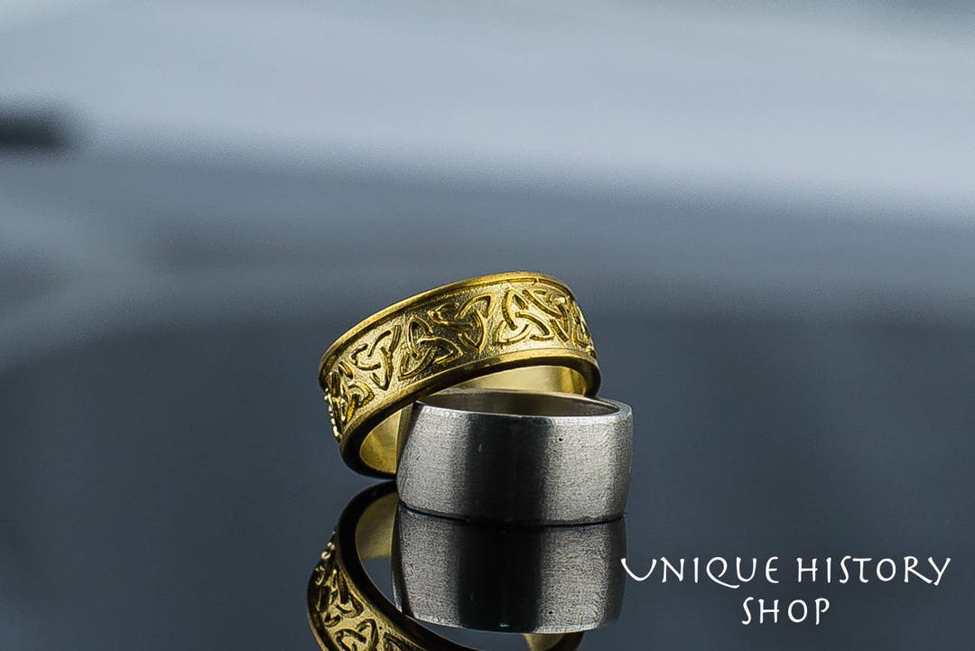 Gold Viking Ring Ancient Norse Wedding Band With Triquetra Symbol ...