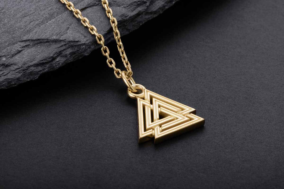 Gold Valknut Necklace - Handmade Viking Talisman With Knot of the Slain ...
