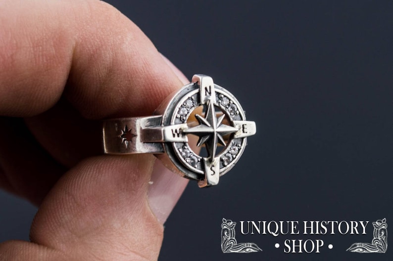 Compass Ring With Cubic Zirconia Handcrafted 925 Silver - Etsy