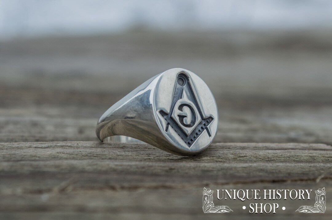 Masonic Signet Ring - Silver Freemason Jewelry With Inversed G and ...