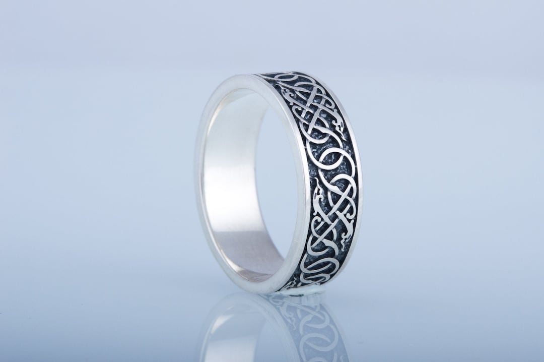 Silver Viking Ring - Mens Nordic Ring With Urnes Style Knotwork ...