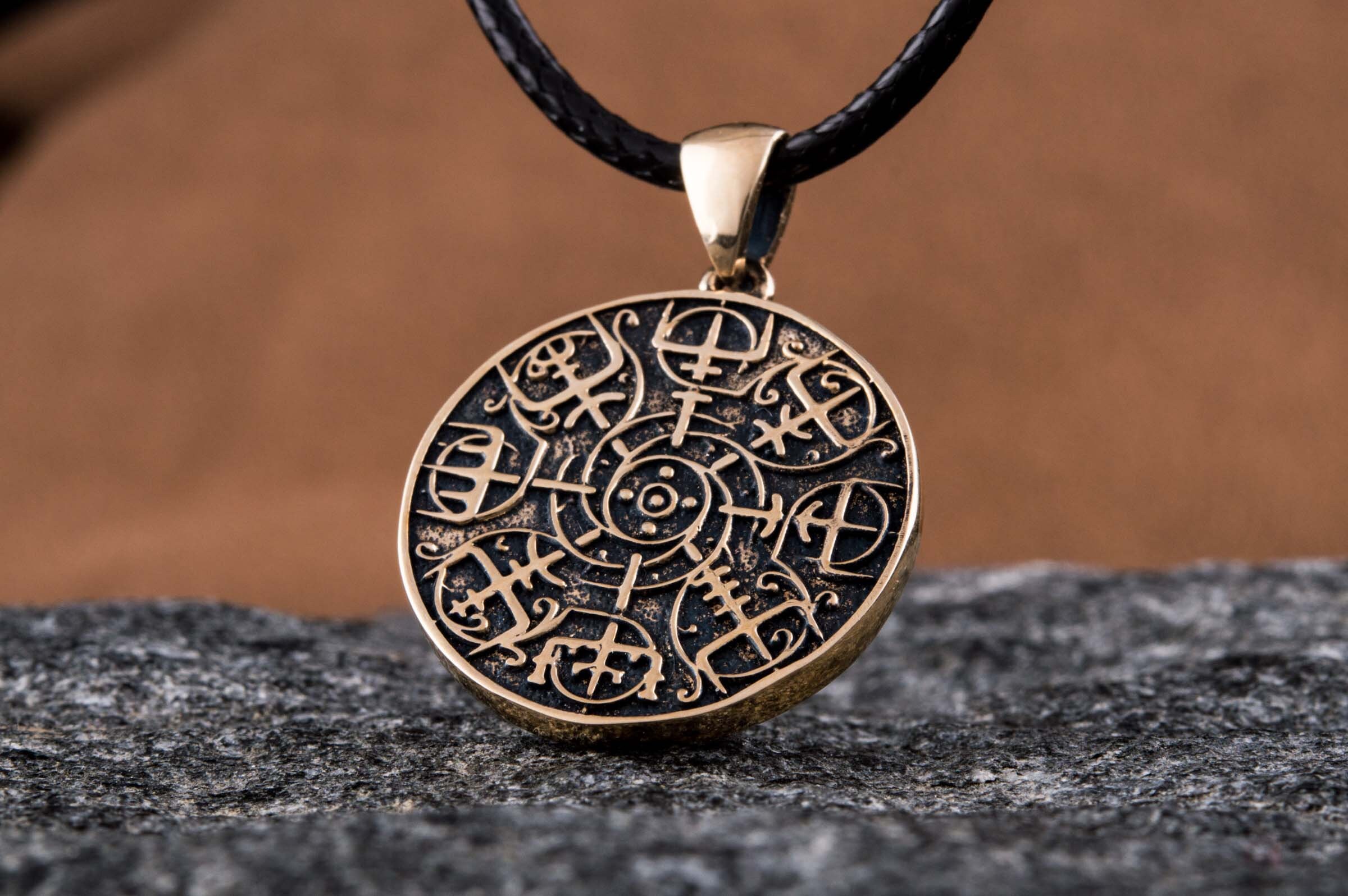 Bronze Viking Vegvisir Runic Compass Pendant Handcrafted | Etsy
