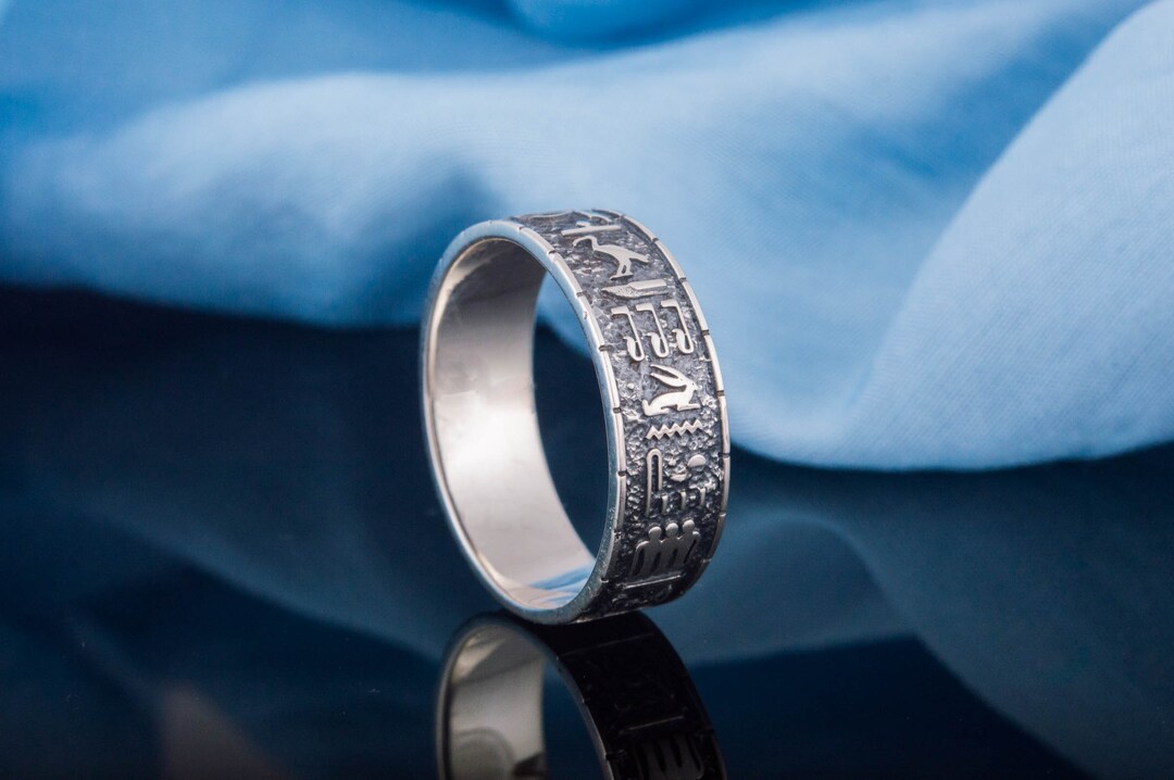 Egyptian Hieroglyphics Ring - Silver Old Egypt Symbols in Historical ...