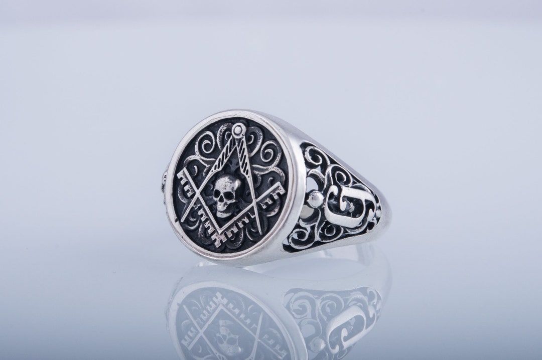 Mason Skull Ring - Silver Freemason Jewelry With Square and Compass ...
