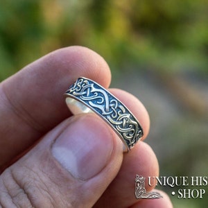 Silver Viking Ornament Ring, Scandinavian Jewelry, Viking Band, 925 ...