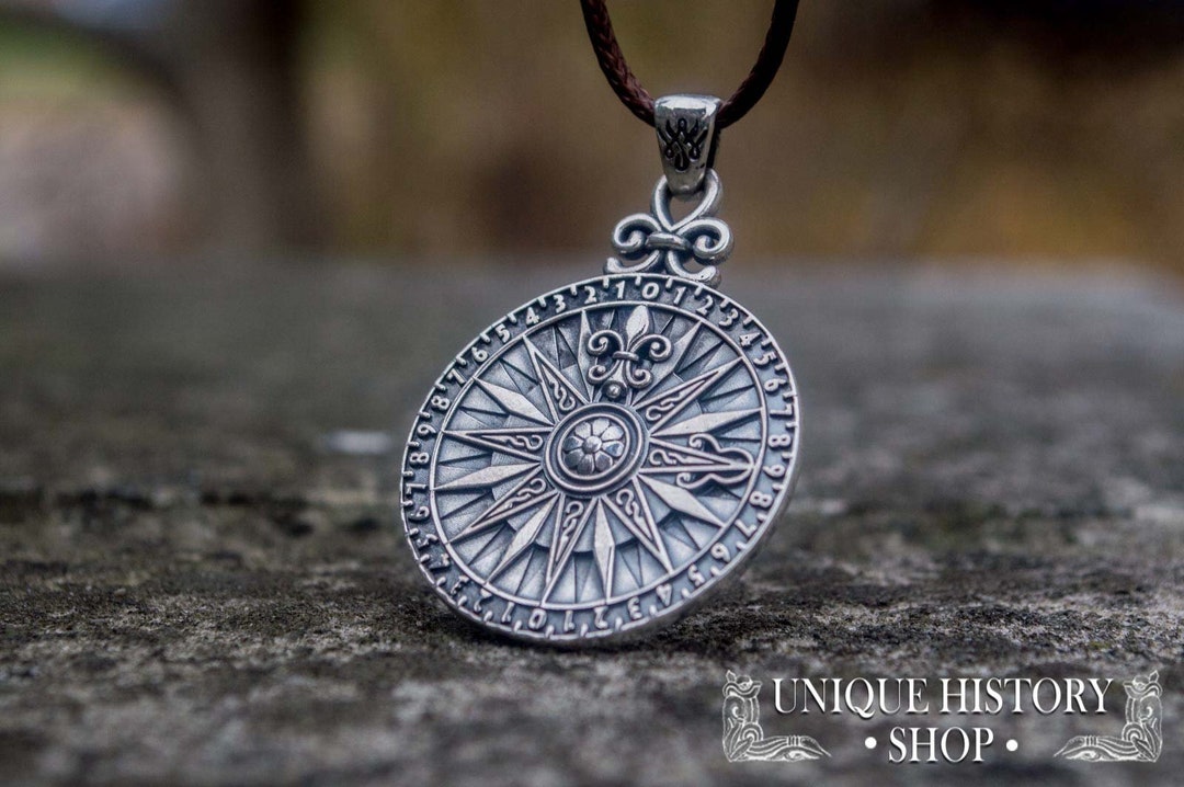 Compass Rose Pendant - Silver Nautical Necklace Featuring Mariner ...