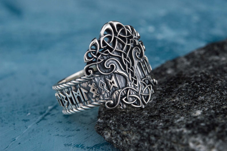 Tree of Life Ring Silver Yggdrasil Ring Norse Runes Jewelry - Etsy