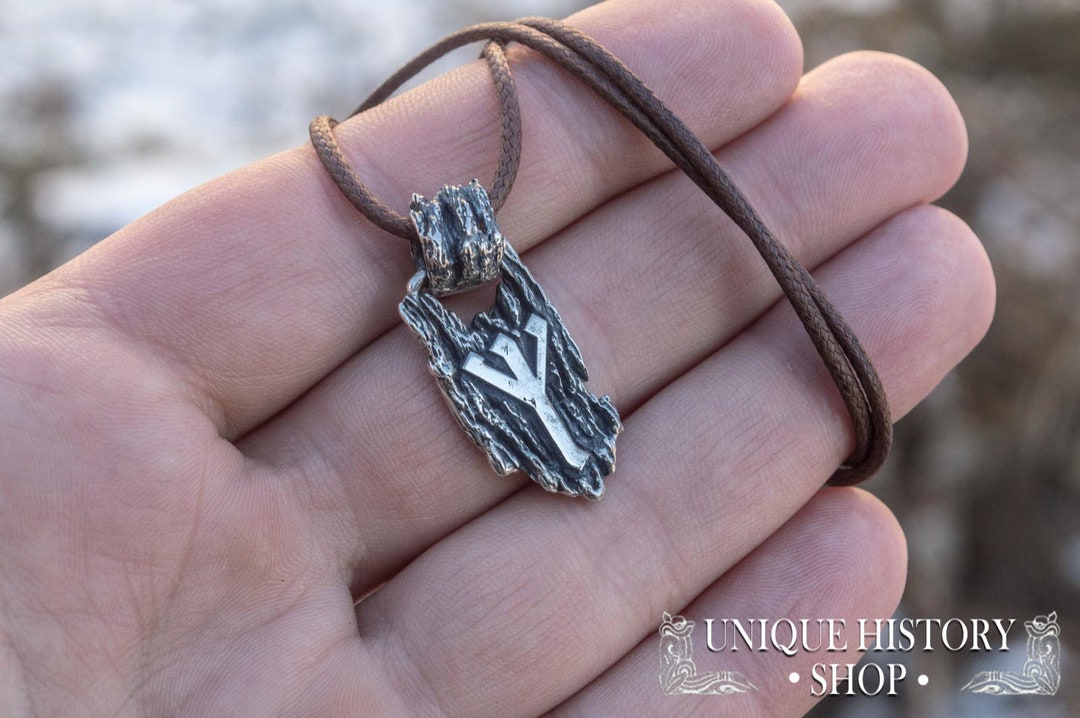 Algiz Rune Necklace Protection Viking Rune Pendant With Tree Bark ...