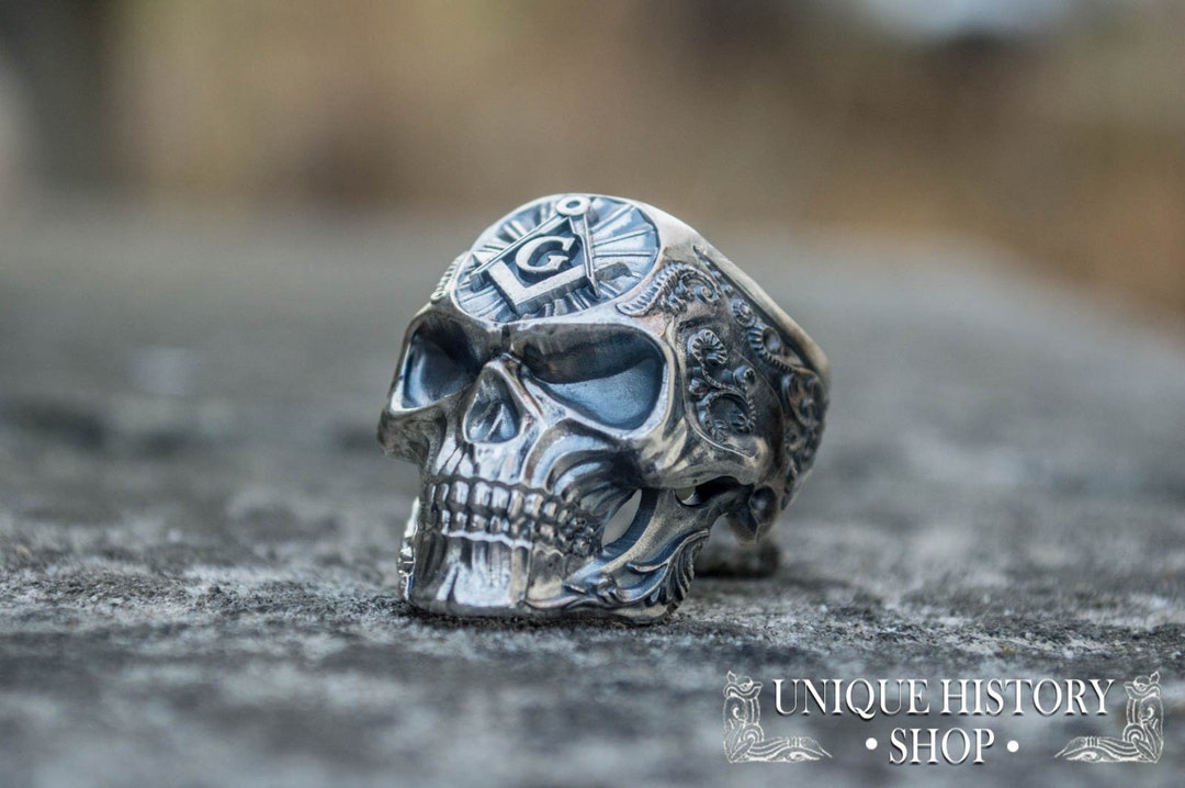 Mason Skull Ring - Freemason Jewelry Featuring Square and Compasses and ...