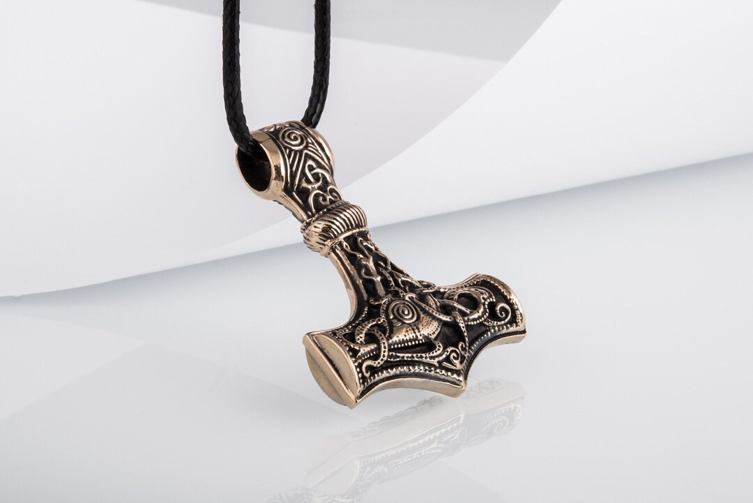 Bronze Mjolnir Necklace - Handmade Viking Thor Hammer Pendant - Etsy
