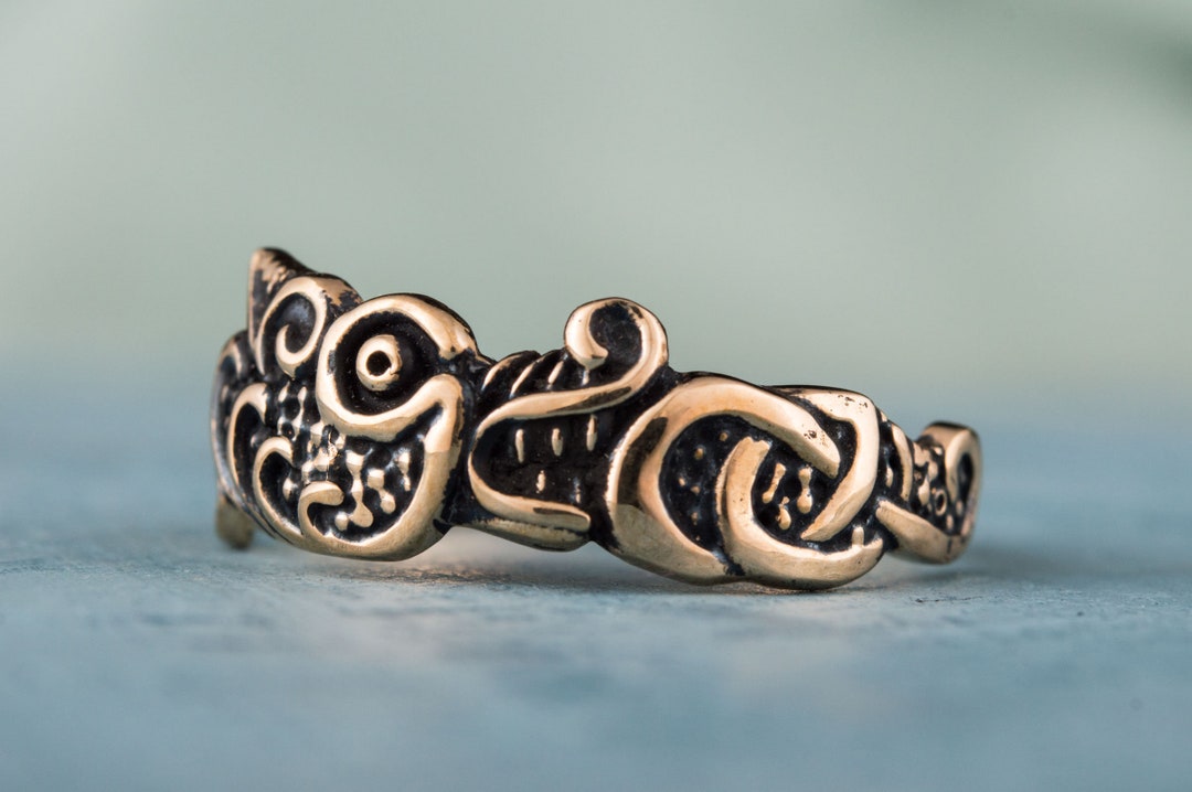 Bronze Viking Fenrir Ring, Scandinavian Wolf Band, Bronze Nodic ...