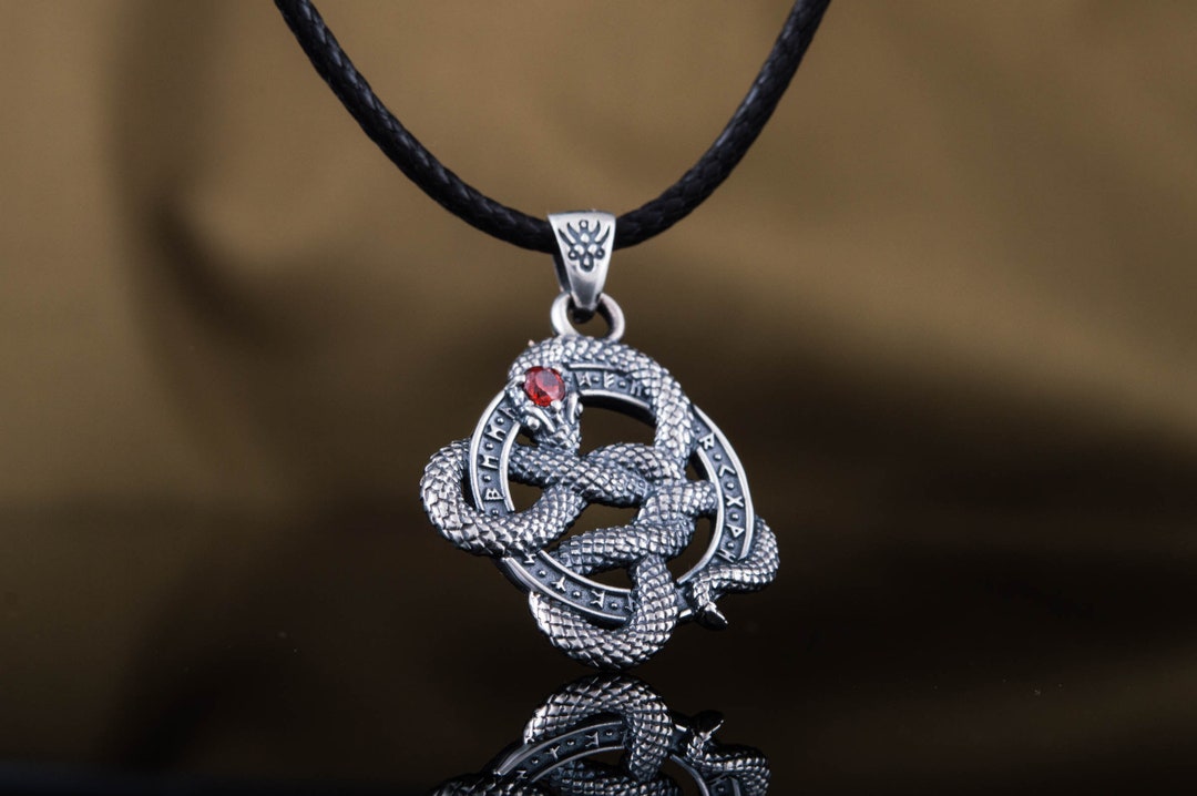 Silver Ouroboros Snake Necklace Handcrafted Norse Serpent Pendant With ...