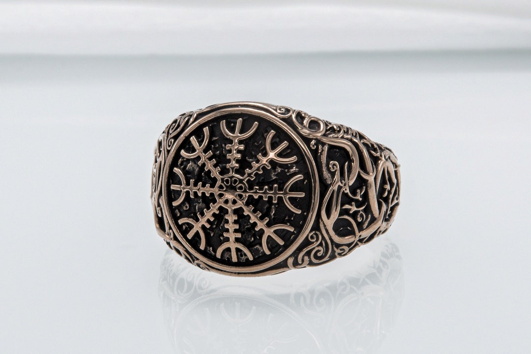 Unique Viking Mens Ring, Bronze Signet Ring With Rune, Handmade Celtic ...