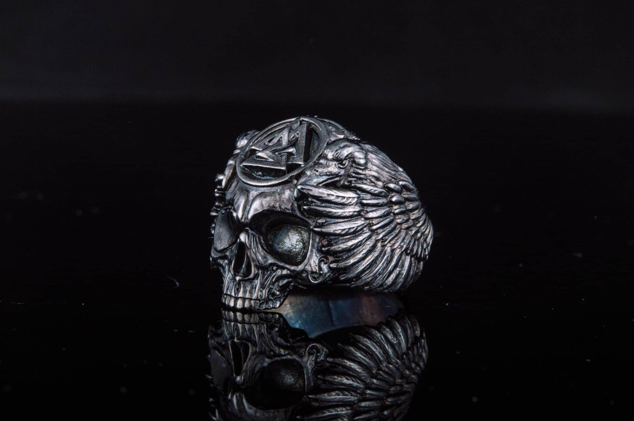 Black Odin Skull Odin Ring with Ruthenium Odin with Ravens | Etsy