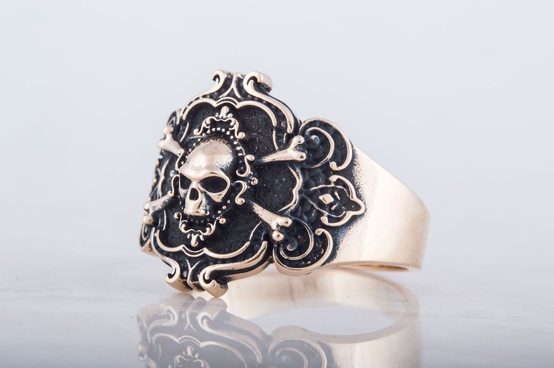 Bronze Pirate Skull Ring, Jolly Roger Ring, Skull and Bones Ring ...