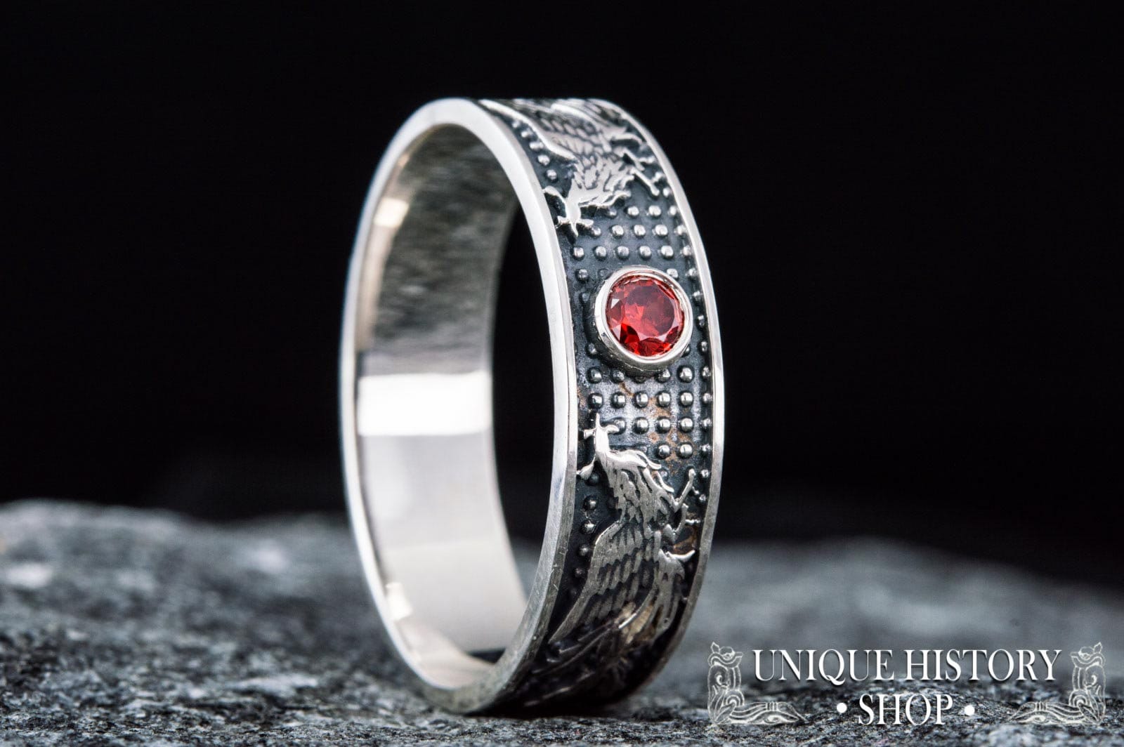 Phoenix Ring with Red Gem Firebird Ring 925 Silver Phoenix | Etsy