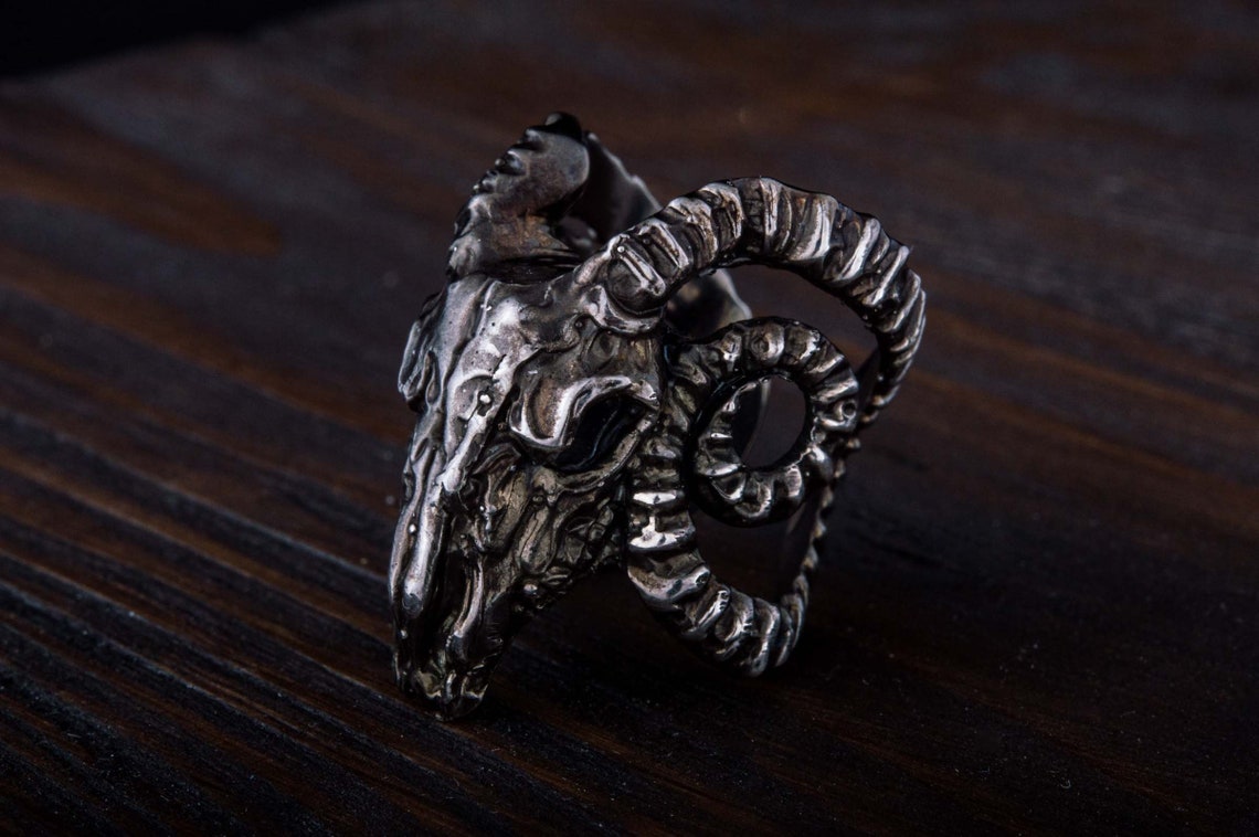 Black Ram Skull Ring Ram Head Ring Silver Animal Ring | Etsy
