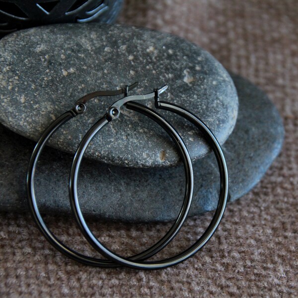 Black Hoop Earrings - Etsy