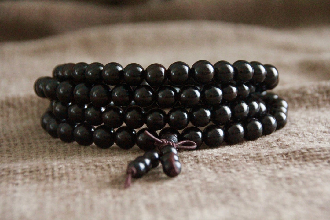 Natural Ebony Mala | Black Wooden Male Beads | 108 Mala Beads ...