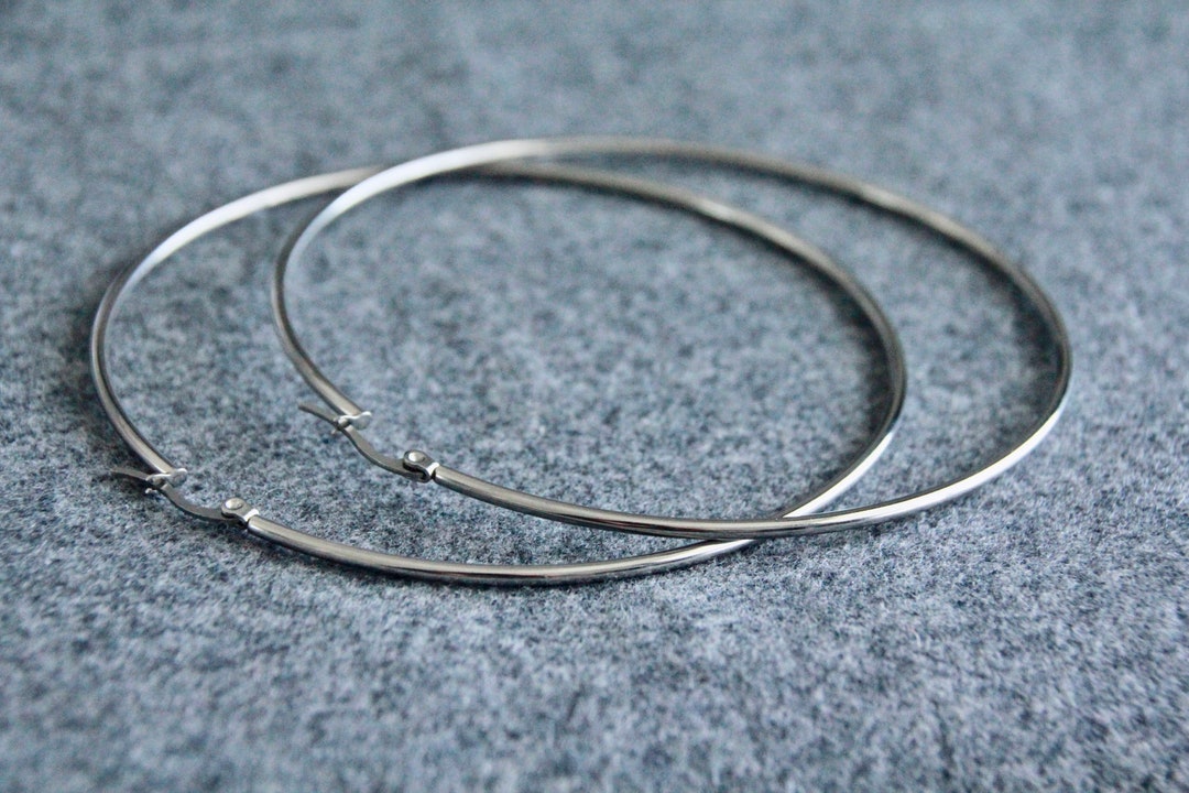 85mm Large Silver Hoops | Hypoallergenic Stainless Steel | Boho Jewelry ...
