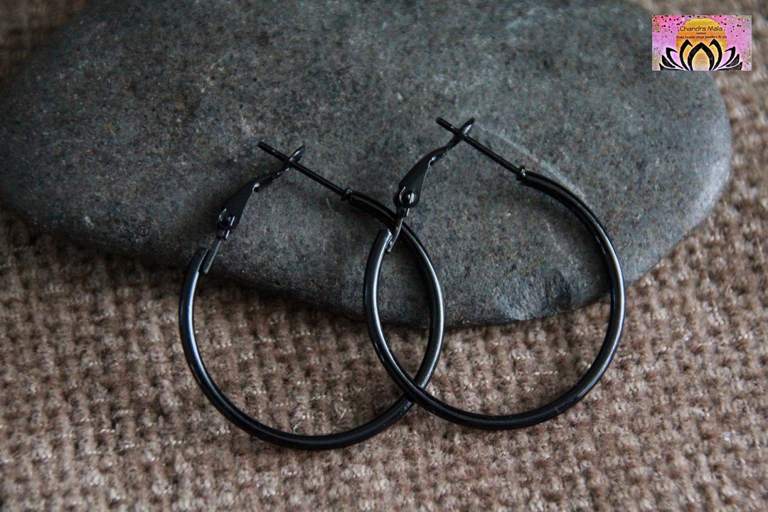 30mm Black Hoops | Stainless Steel Earrings | Gunmetal Bohemian Ethnic ...