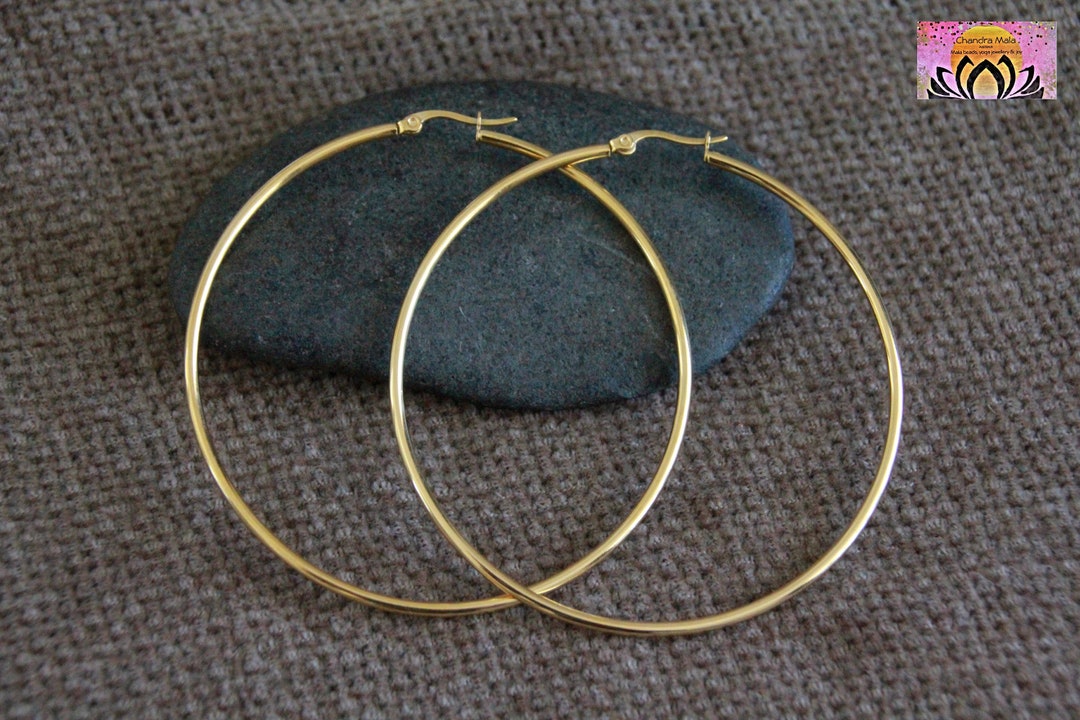 70mm Very Large Golden Hoops | 18K Gold Plated Hypoallergenic Stainless ...
