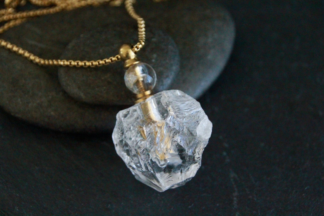 Natural Quartz Perfume Bottle Necklace | Unique Jewelry | Openable ...
