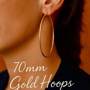 70mm Very Large Golden Hoops | 18K Gold Plated Hypoallergenic Stainless ...