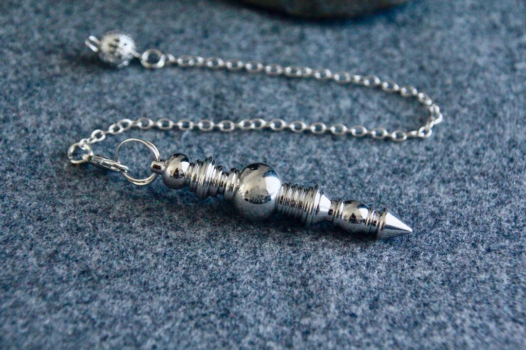 Pointed Dowsing Pendulum Bullet Pendulum 61x12mm Chain 23cm Quality Heavy Silver Metal Divining ...