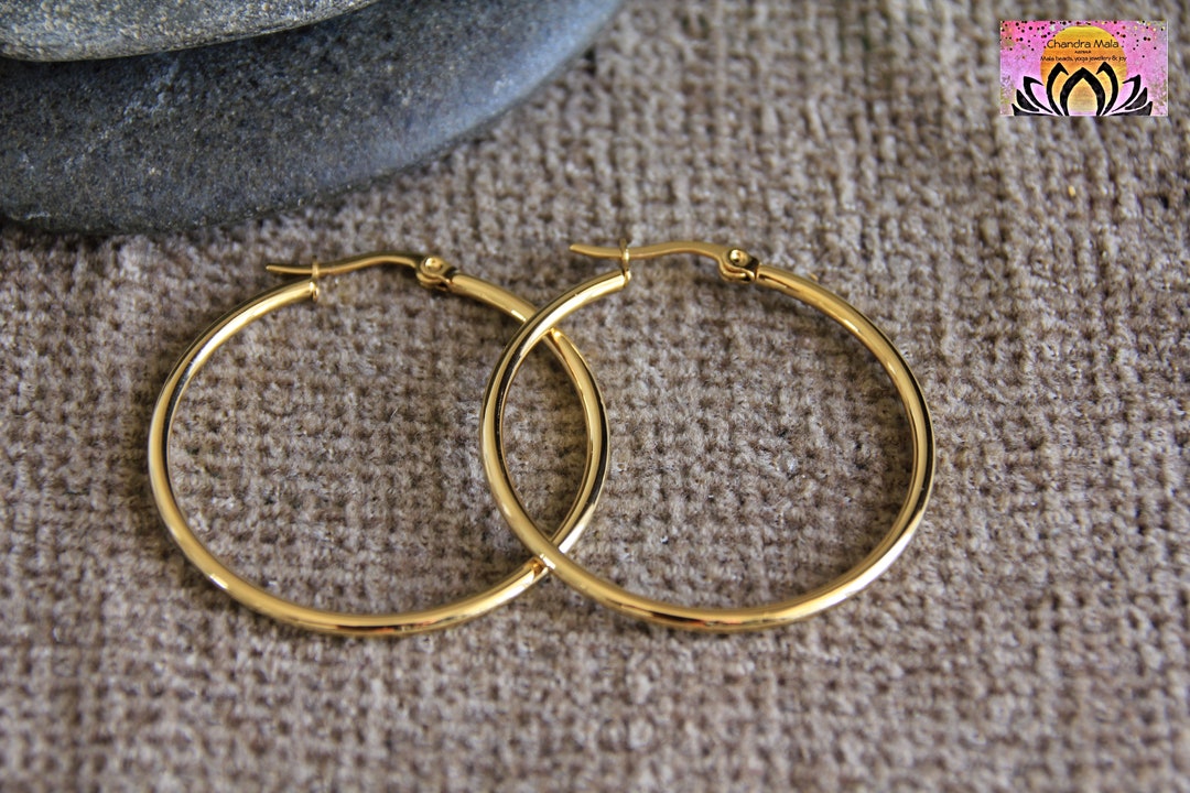 50mm Large Golden Hoops 18K Gold Plated Hypoallergenic Stainless Steel ...