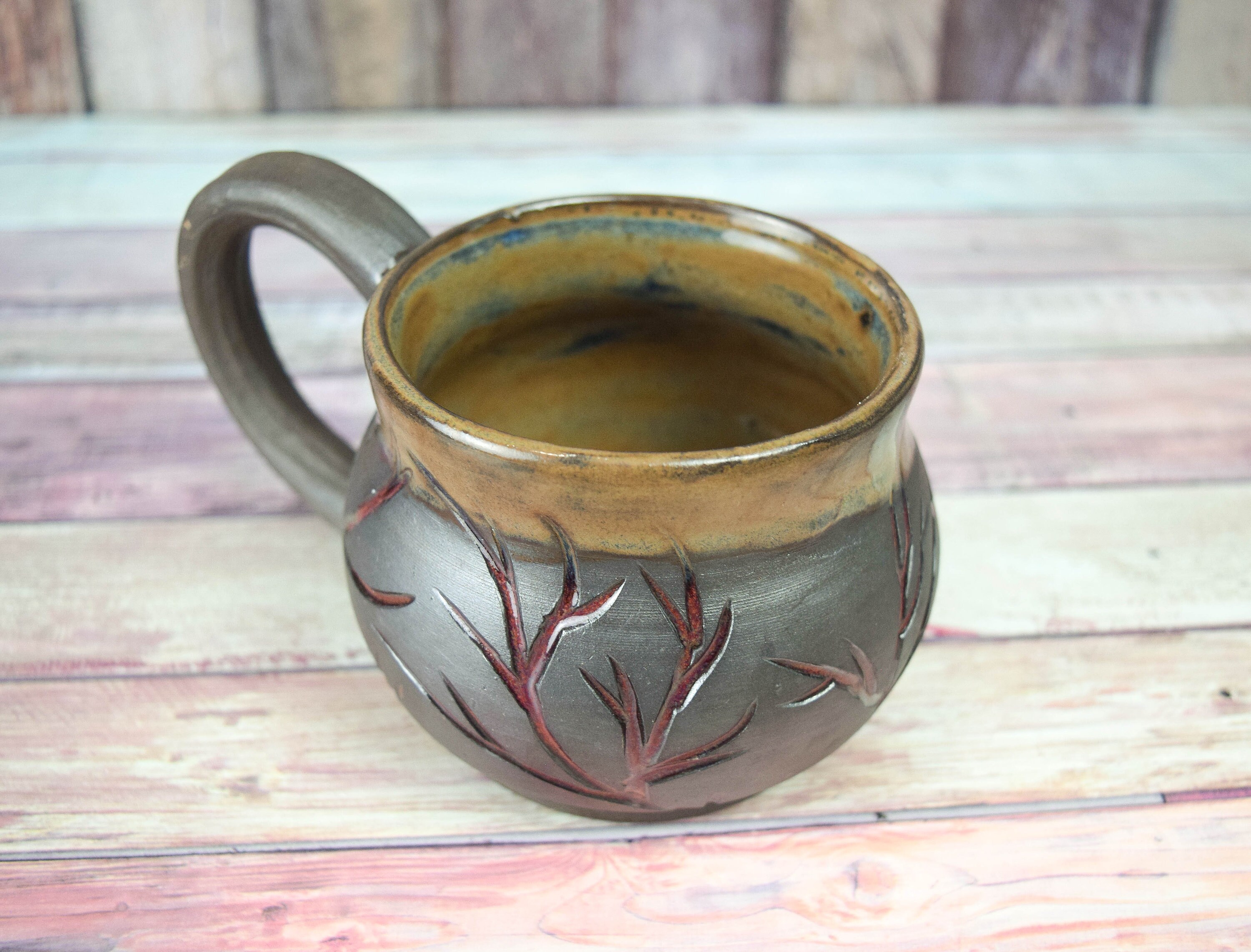 Carved Black Tree Ceramic Mug / Cup seconds - Etsy