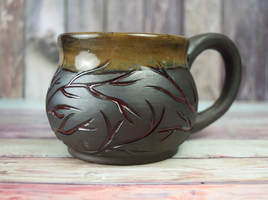 Carved Black Tree Ceramic Mug / Cup (seconds) - Etsy
