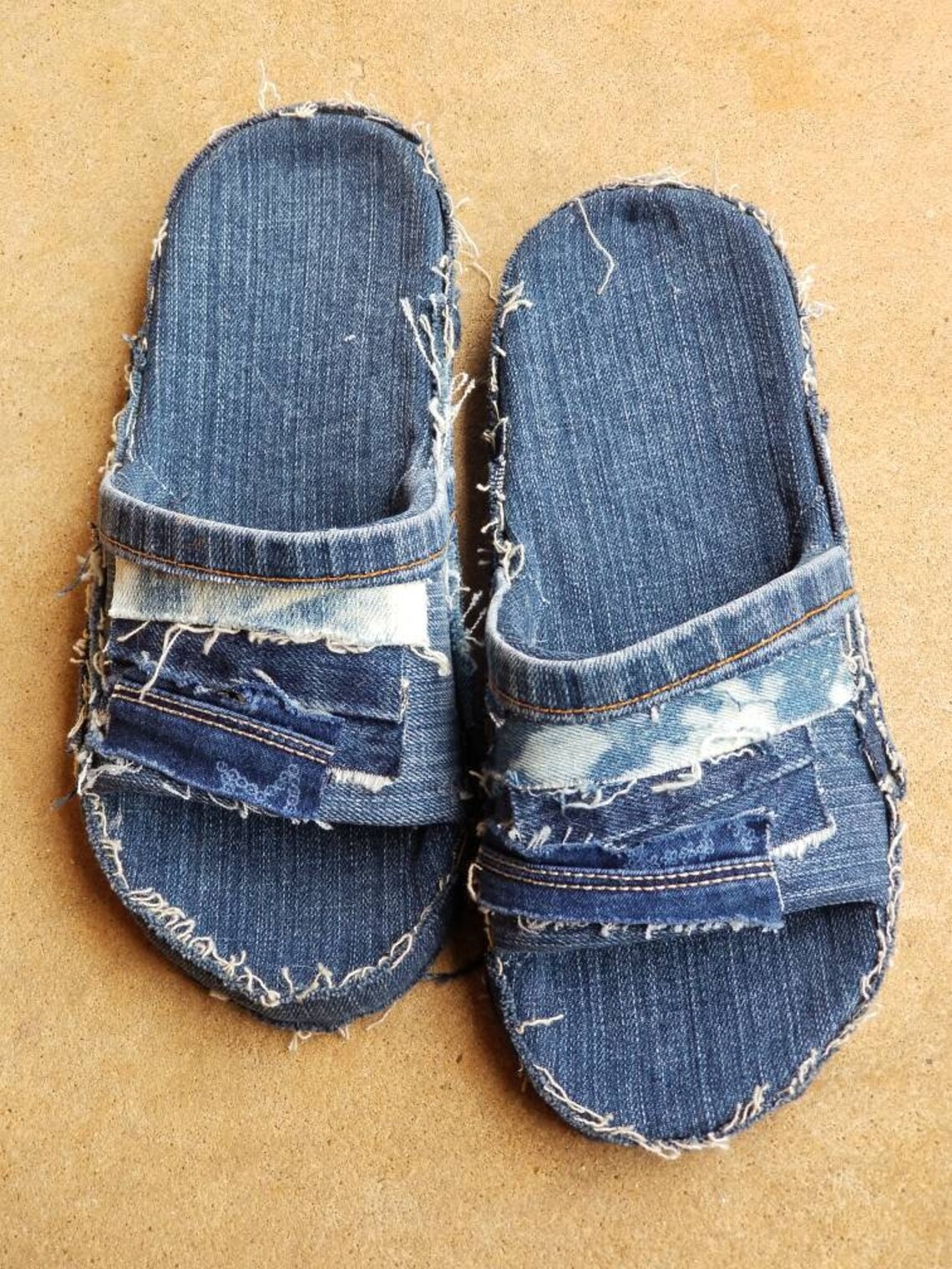 Denim Slides Distressed Denim Sandals - Etsy