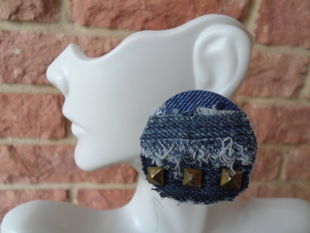 Custom Made Upcyled Blue Jean ,denim , Distressed Stud Earrings - Etsy