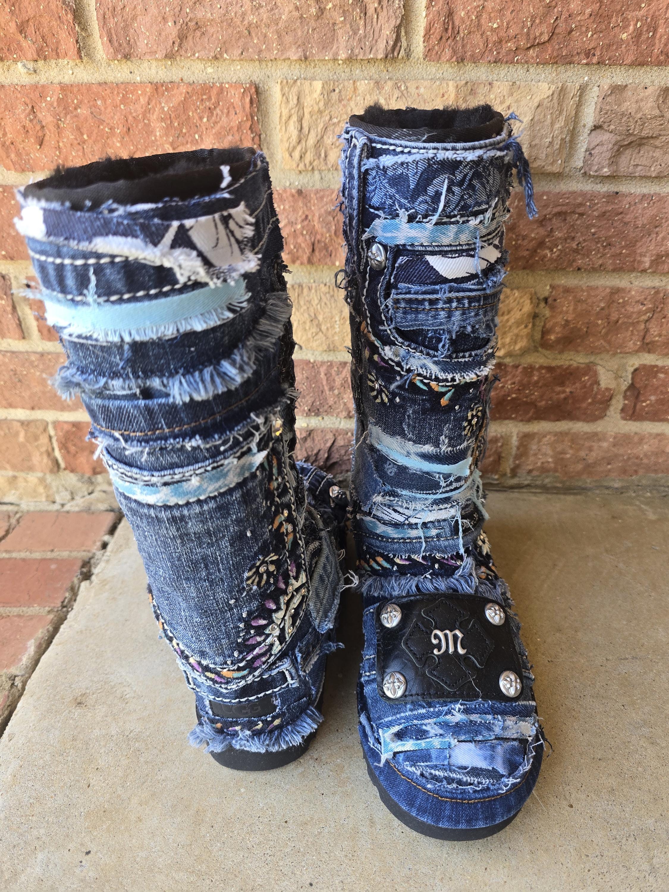 Custom Designer Patchwork Upcycled Denim Reworked Shearling Designer ...