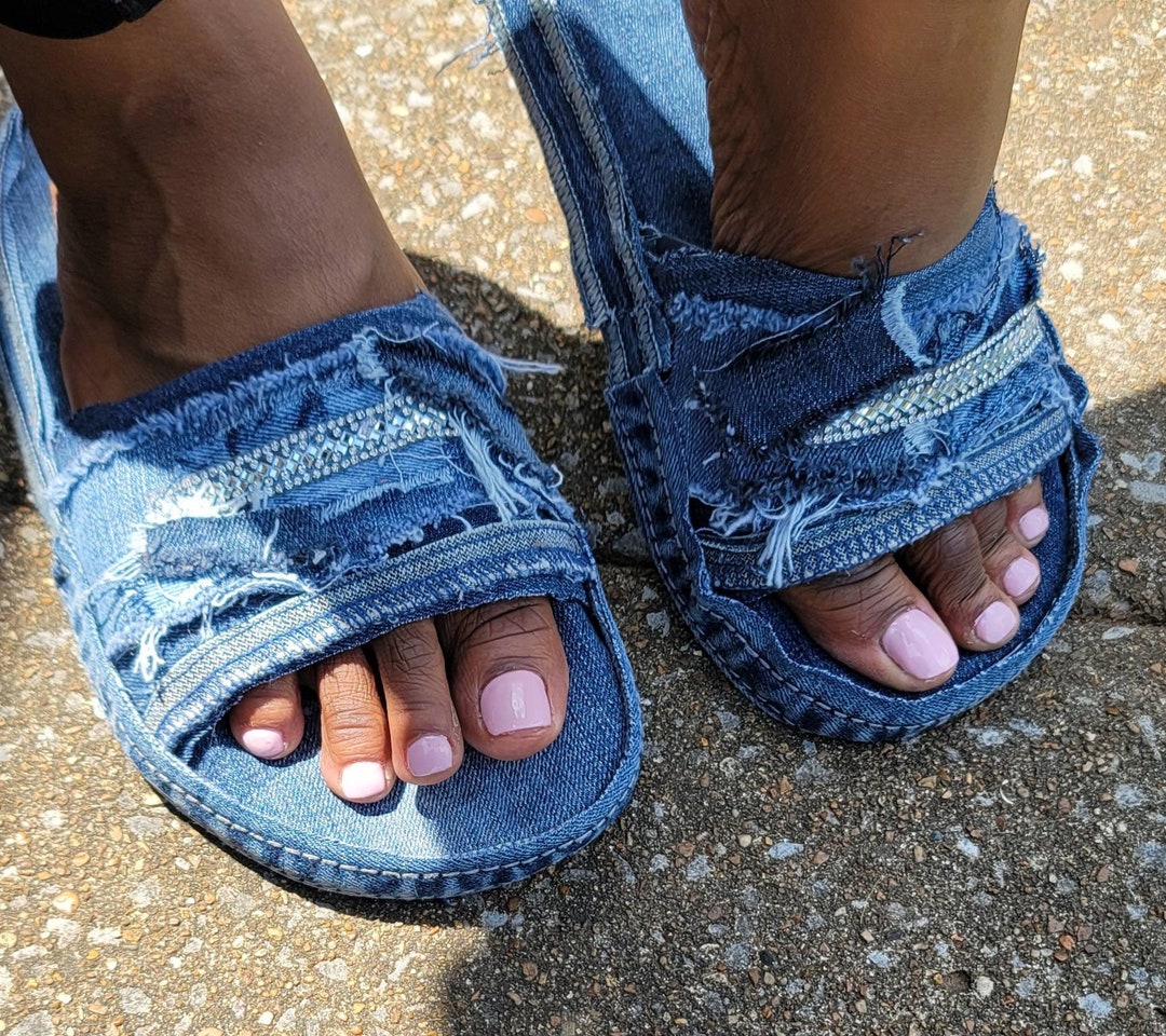 Custom Denim Bling Patchwork Slides, Denim Slides - Etsy