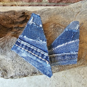 Triangle Denim Patchwork Stud Earrings - Etsy