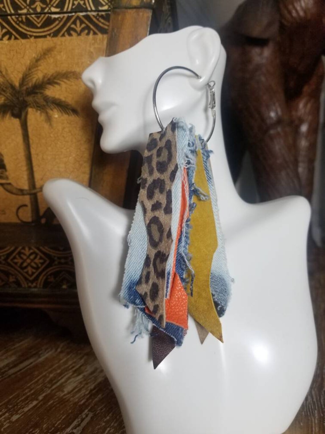 Leather & Denim Hoop Earrings - Etsy