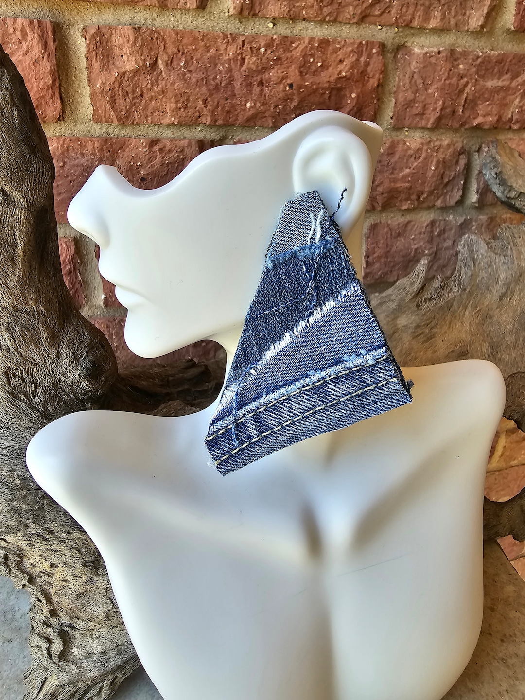 Triangle Denim Patchwork Stud Earrings - Etsy
