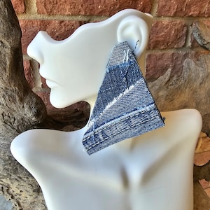 Triangle Denim Patchwork Stud Earrings - Etsy