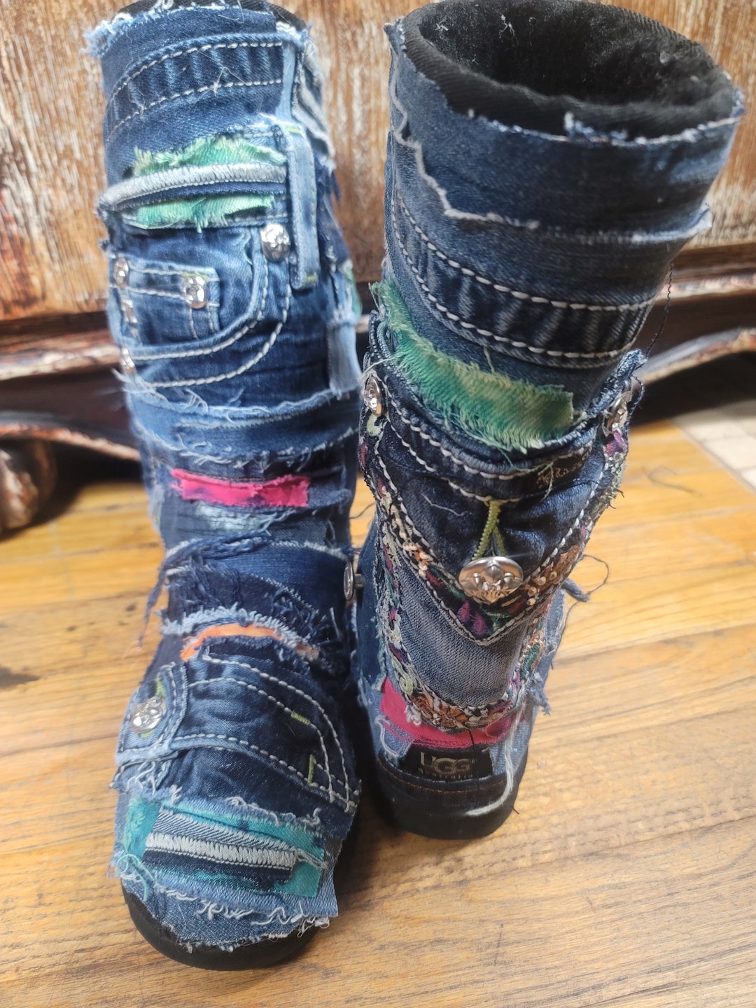 Custom Denim Patchwork Boots – Size 7 (ready to Ship!) - Etsy