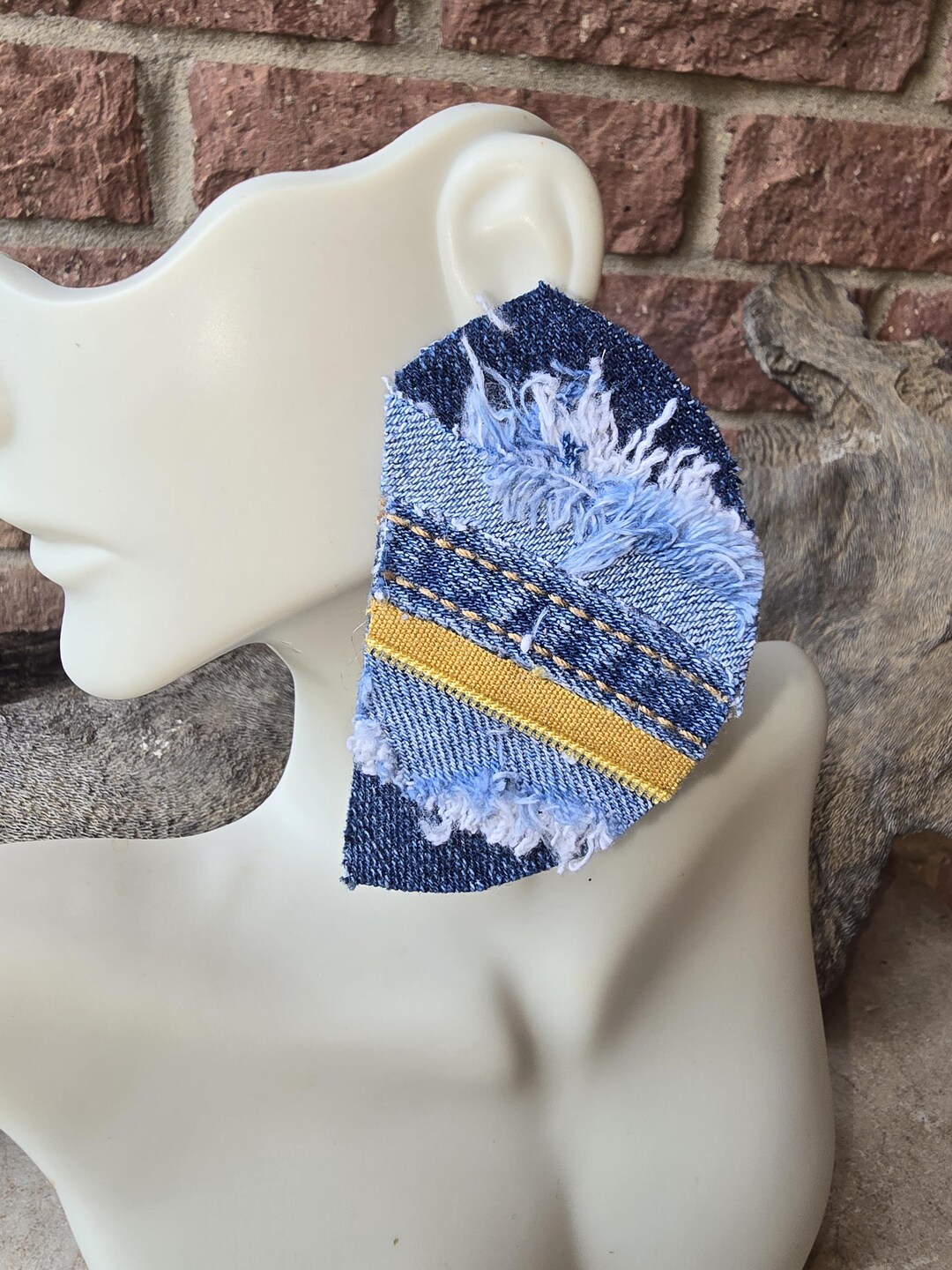 Denim Stud Earrings With Zipper Accents - Etsy