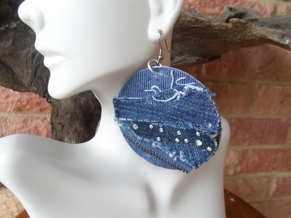 Denim Earrings Jean Earrings Upcycled Denim Blue Jean - Etsy