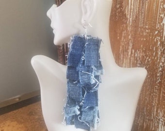 Denim Hoop Distressed Earrings - Etsy
